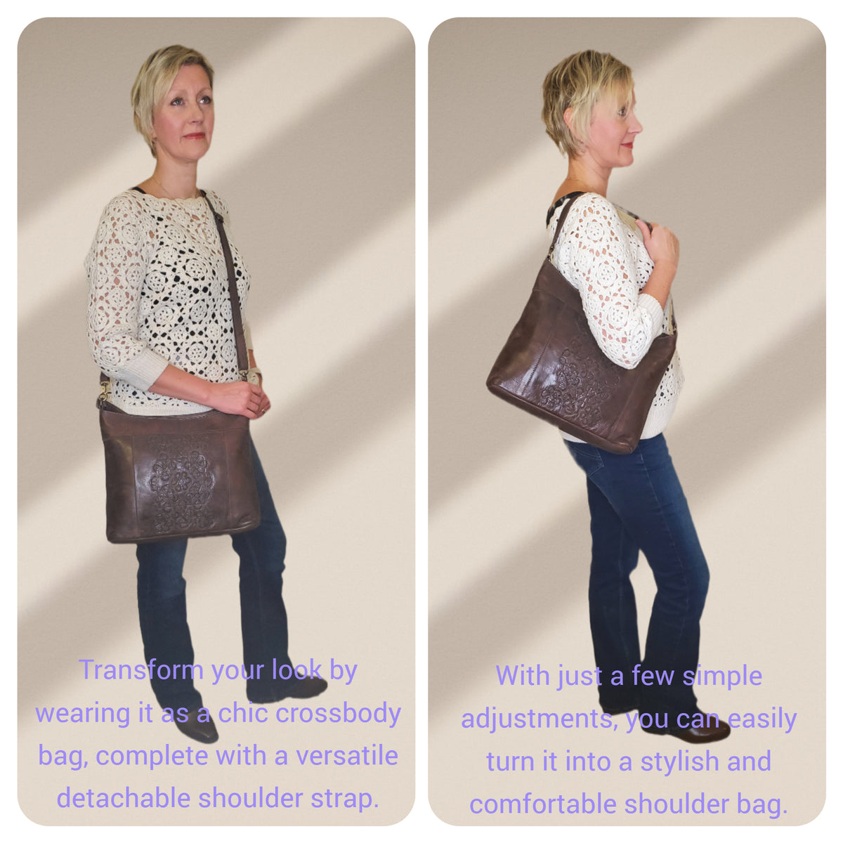 Shoulder Bag with Applique Design - Royale Leather – Bolla Bags